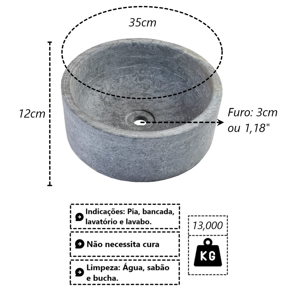 Cuba Bojo Pedra Sabão Sobrepor Pia Lavabo Lavatório 35x12cm - Shop Coopera