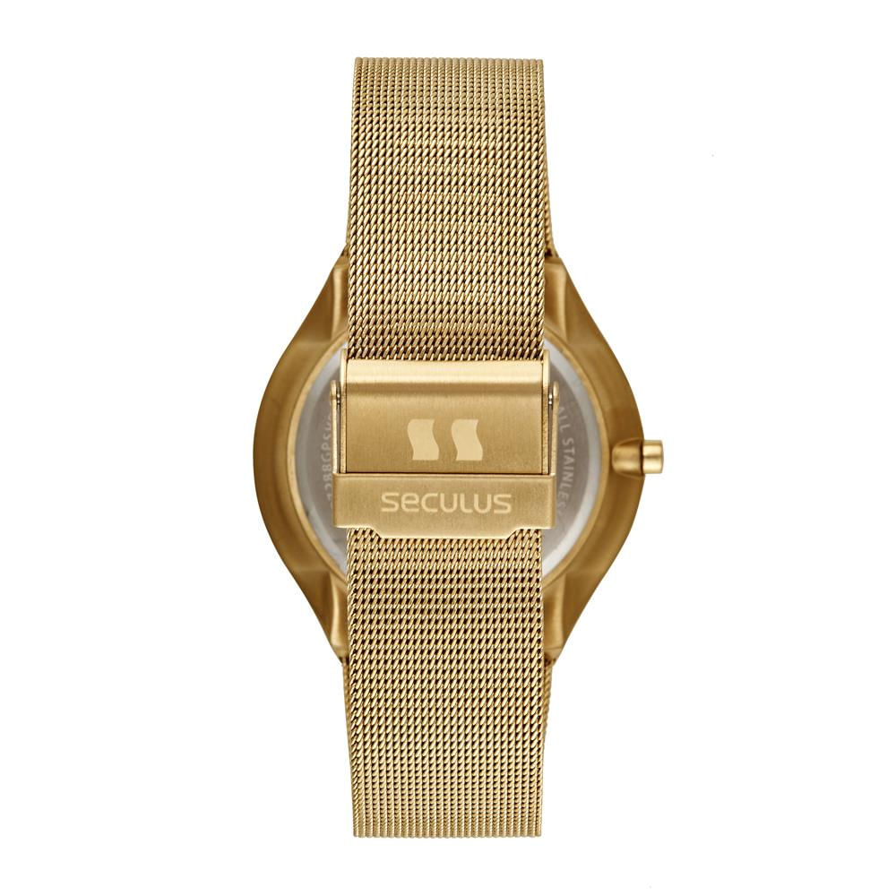 Relógio Seculus Masculino Ref:77288gpsvda2 Slim Mesh Dourado - Shop Coopera