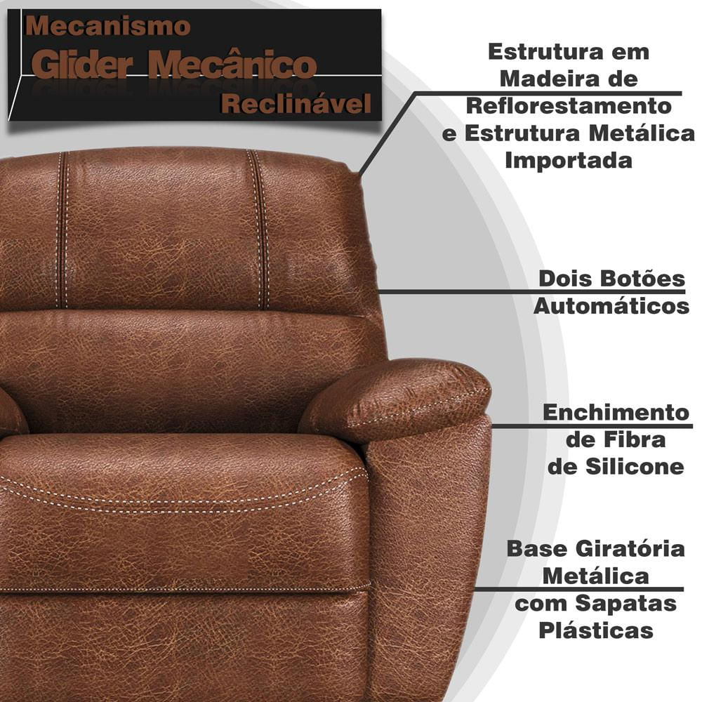 Poltrona do Papai Reclinável Giratória Armênia Glider Mecânico Couro ...
