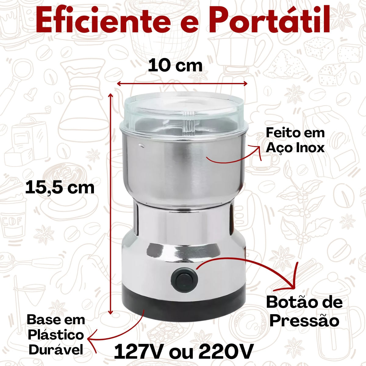 Moedor Triturador Elétrico de Grãos Sementes Café - Shop Coopera