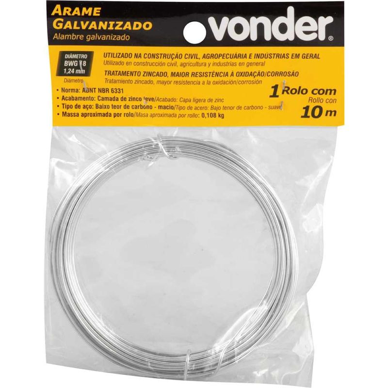 Arame Galvanizado BWG 18 1,24mm Com 10 Metros Vonder - Shop Coopera