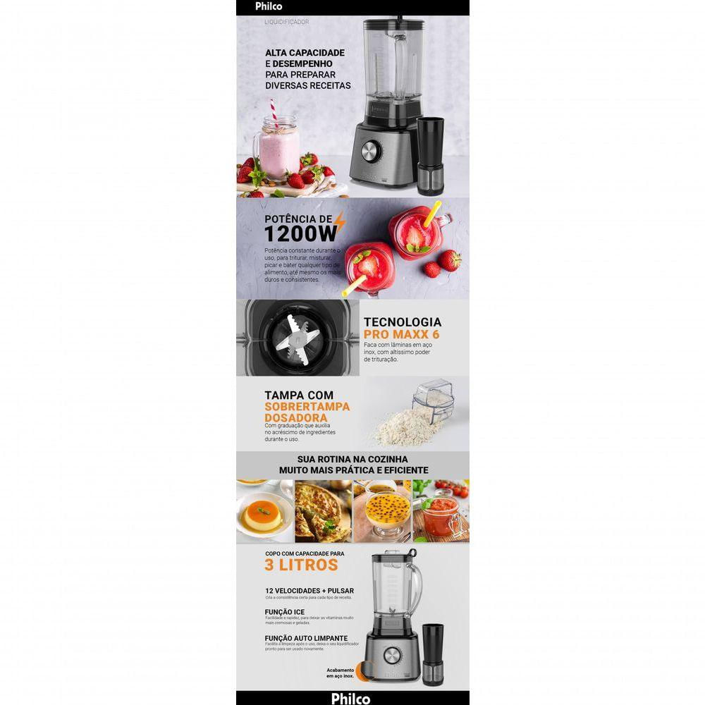Liquidificador Philco 3l Turbo 12 Velocidades 1400w Turbo Inox 220V ...