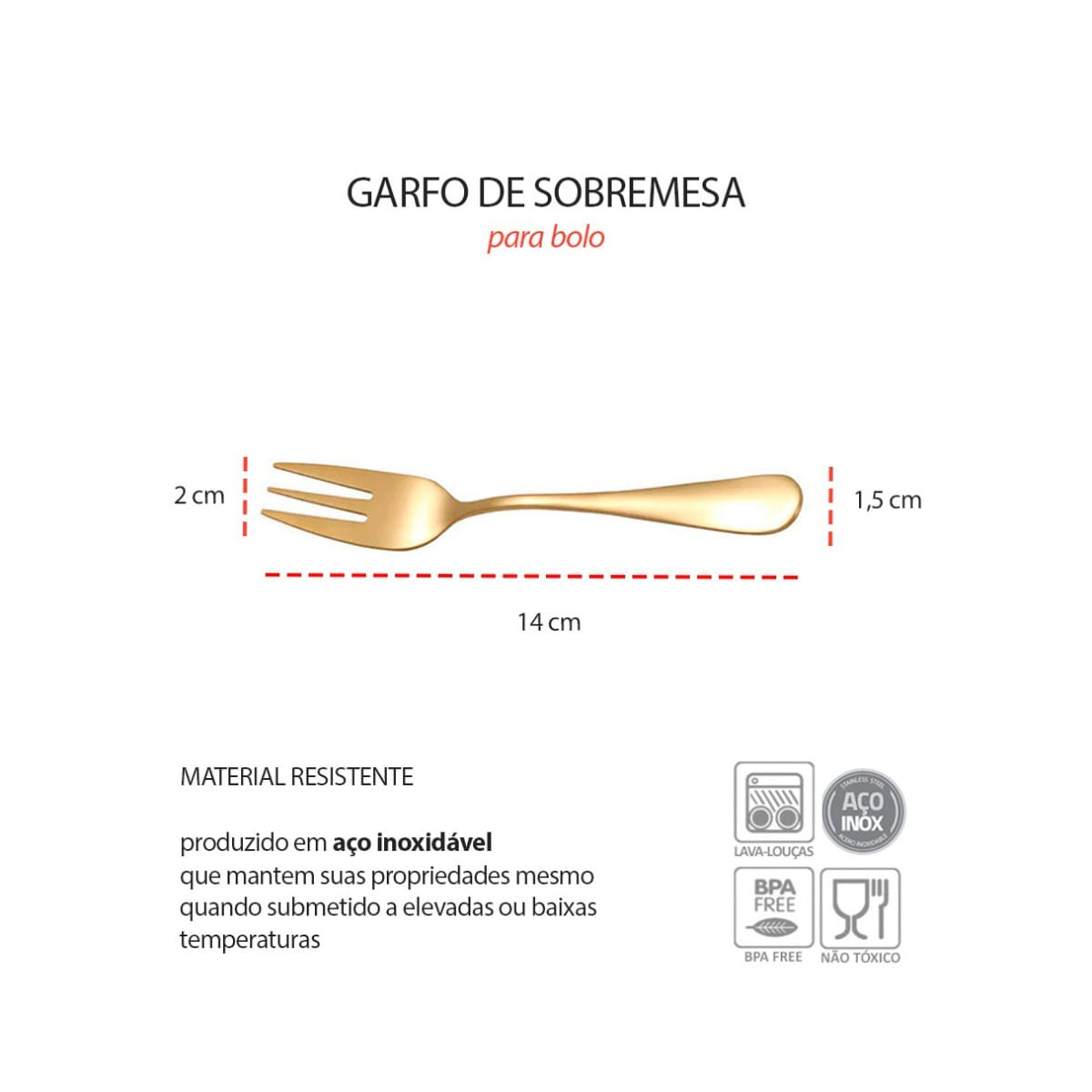 Garfo Bolo e Garfo Petiscos Frutas Dourado Talher Inox 12un - Shop Coopera