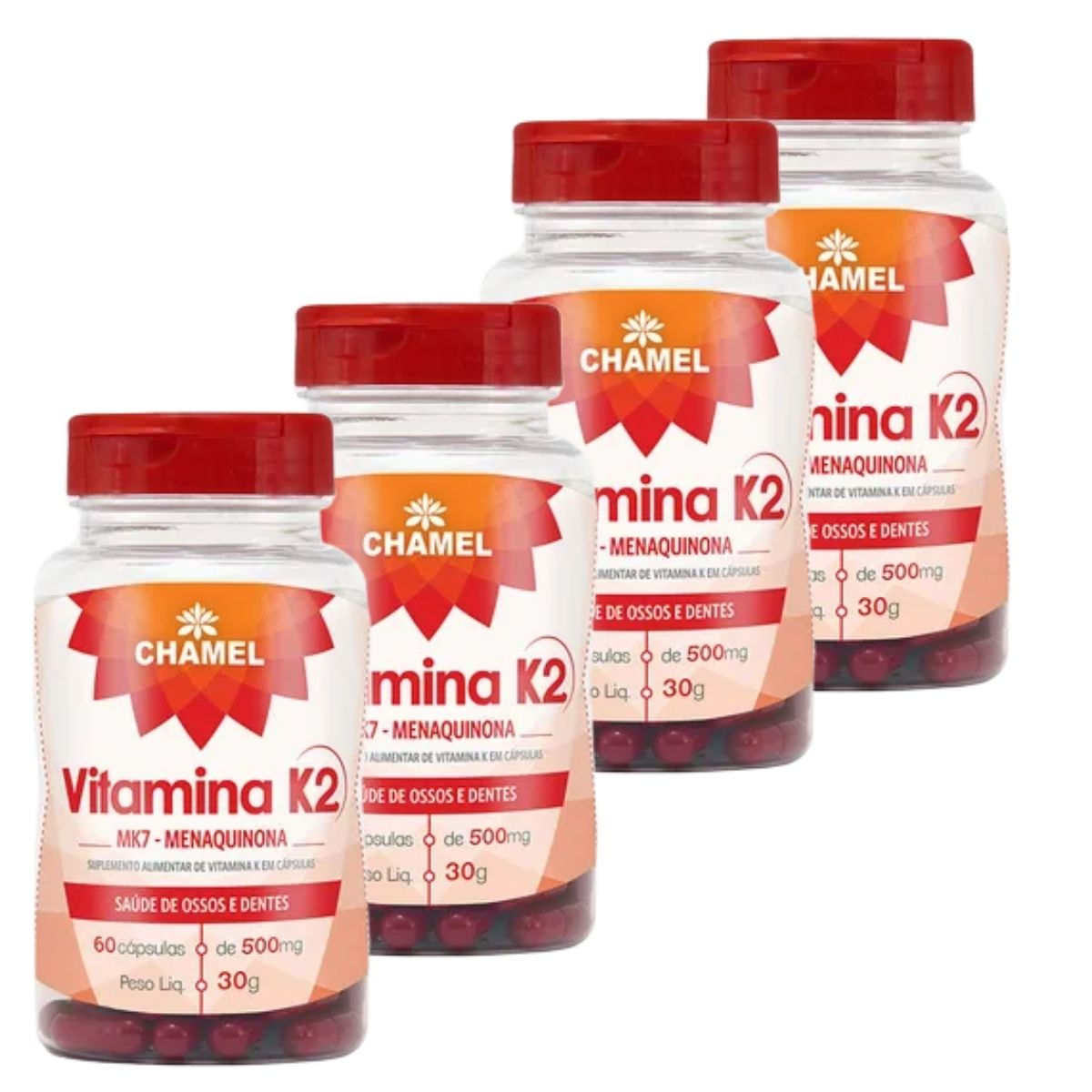 Vitamina K2 MK7 Menaquinona - 4 Frascos de 60 cápsulas de 500 mg Chamel ...